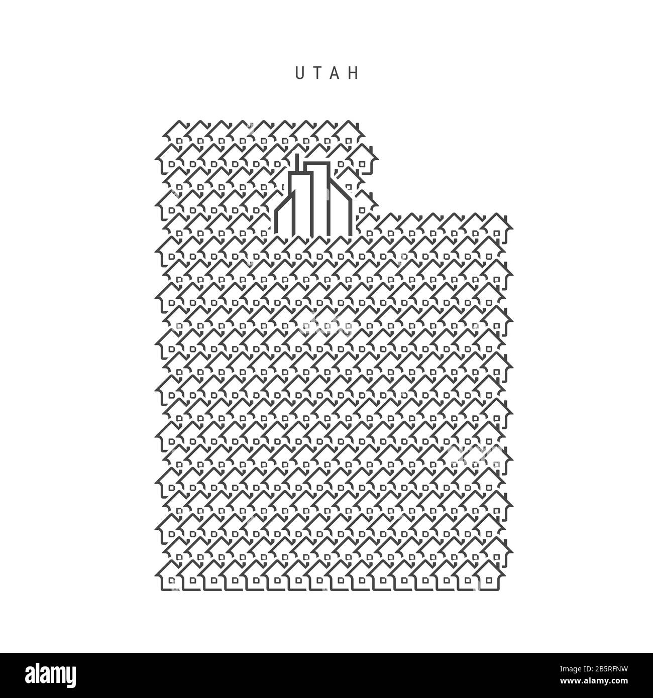 Utah real estate property map. Icons of houses in the shape of a map of ...