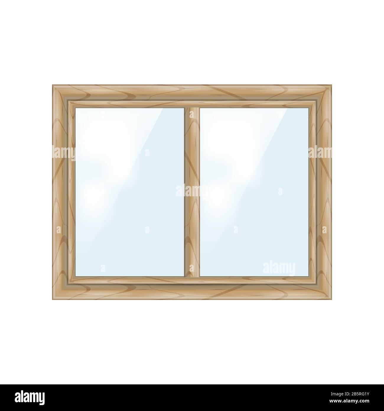 Double wooden window frame with panes isolated on white. Realistic ...