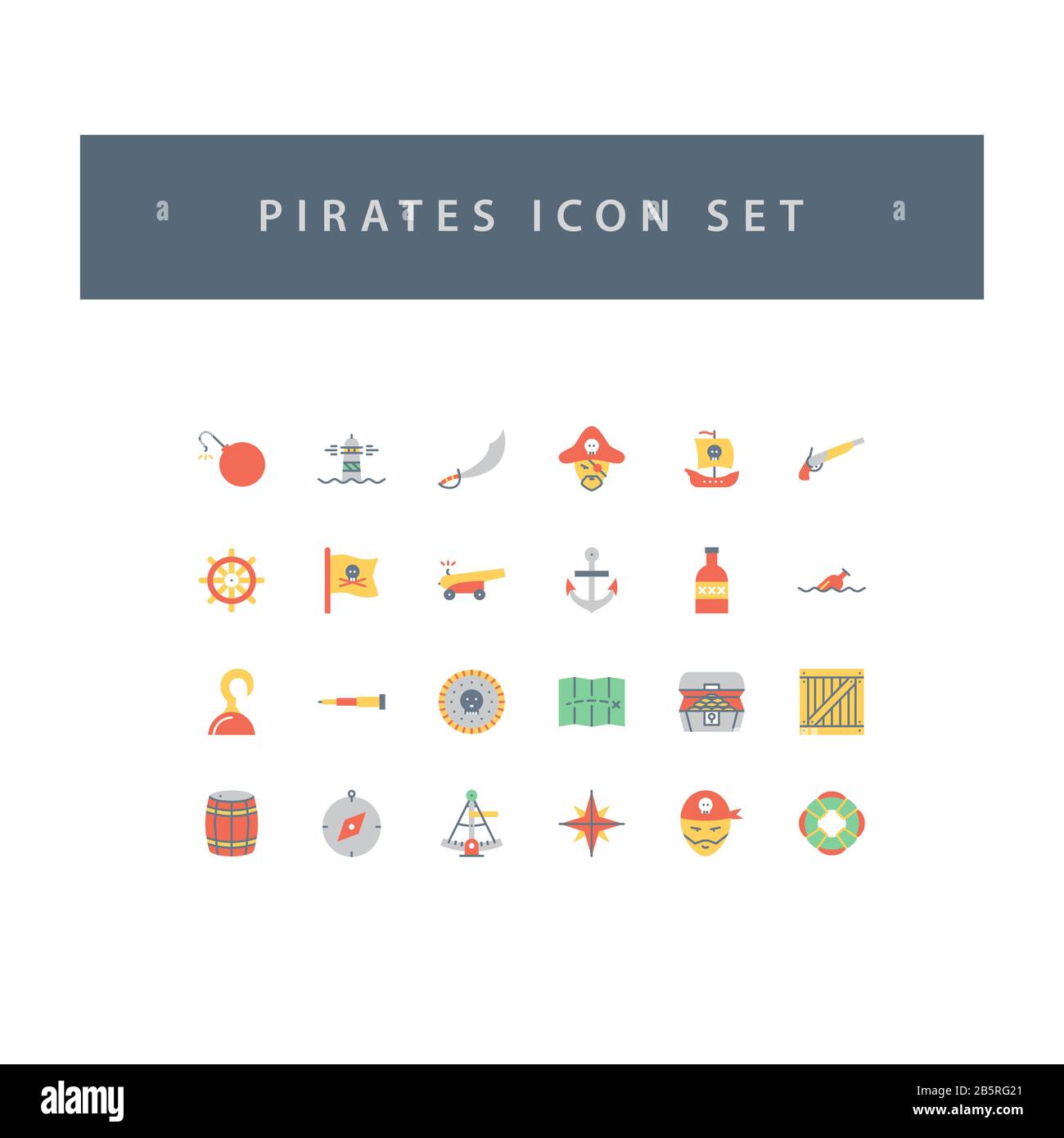 Pirates icon set with colorful modern Flat style design Stock Vector ...