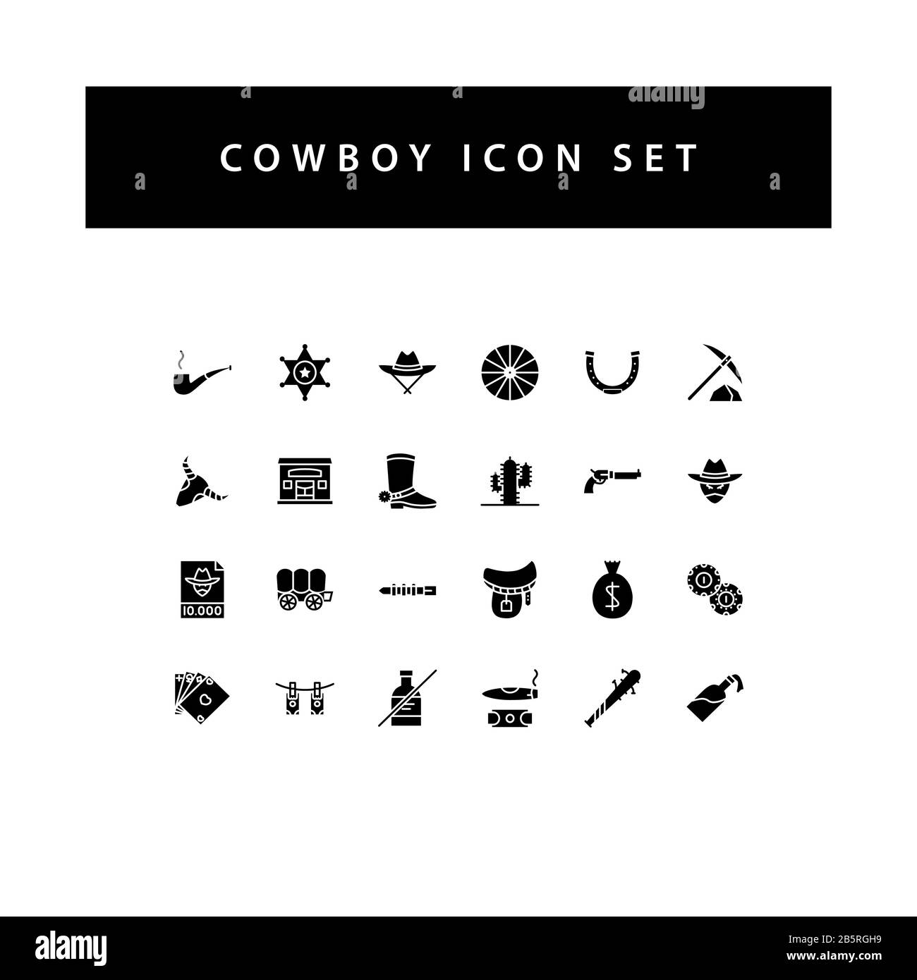 Cowboys icon set with black color glyph style design Stock Vector Image ...