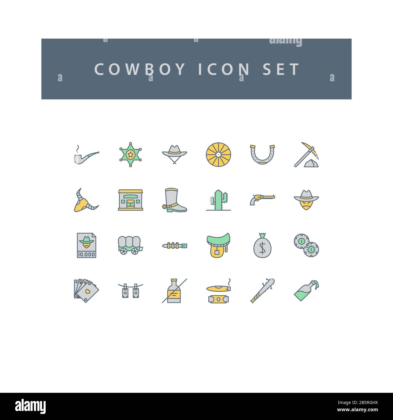 Cowboys icon set with filled outline style design Stock Vector Image ...