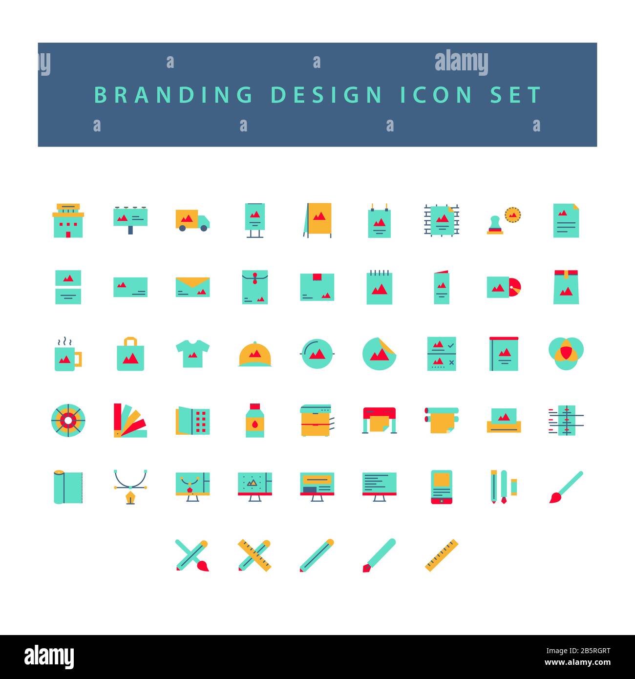 the branding and design icon set with colorful modern Flat style design ...