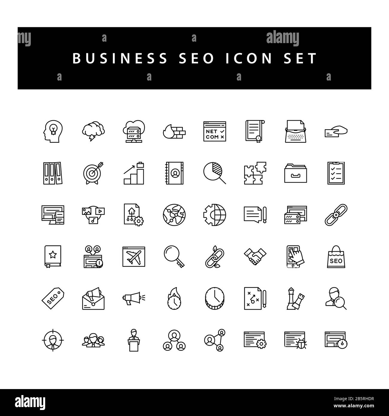 Business Seo icon set with black color outline style design Stock ...