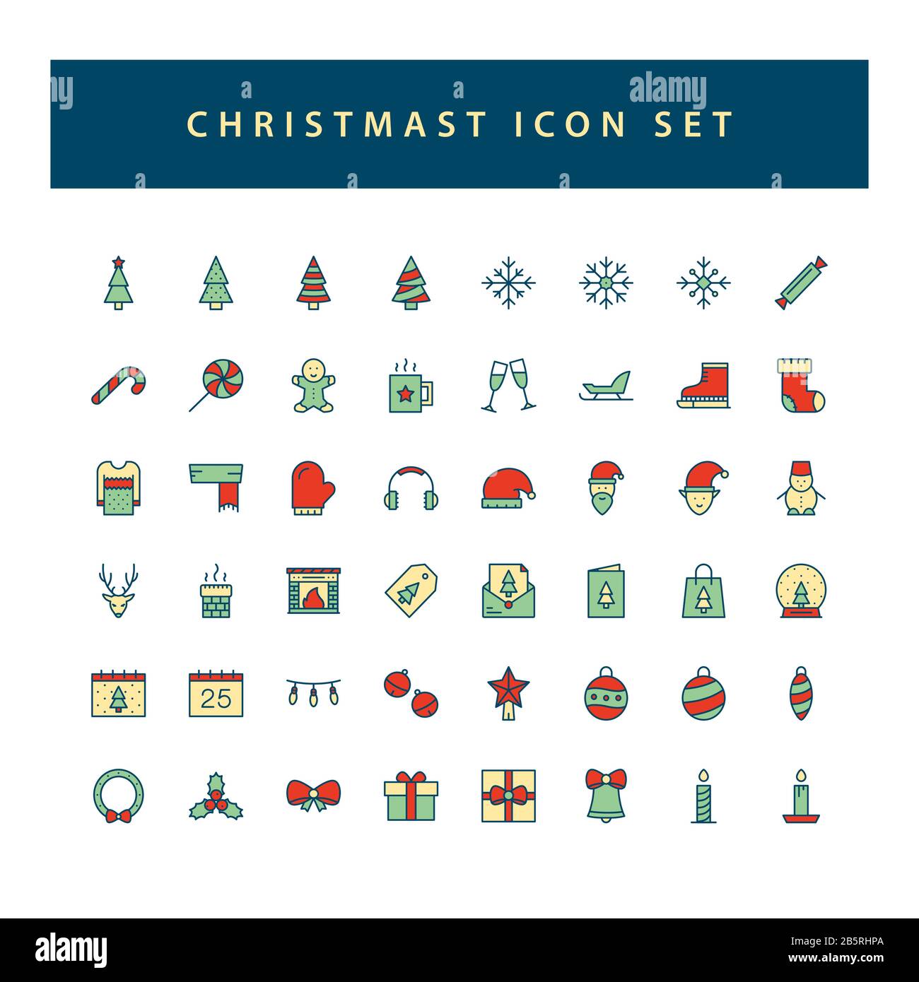 Christmas icon set with filled outline style design Stock Vector Image ...