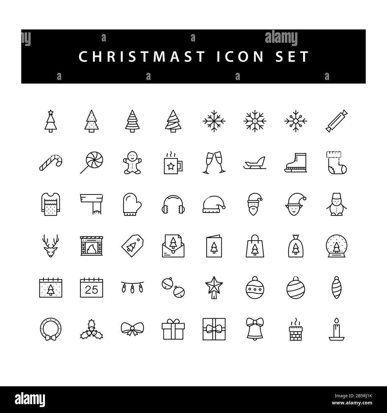 Christmas icon set with black color outline style design Stock Vector ...