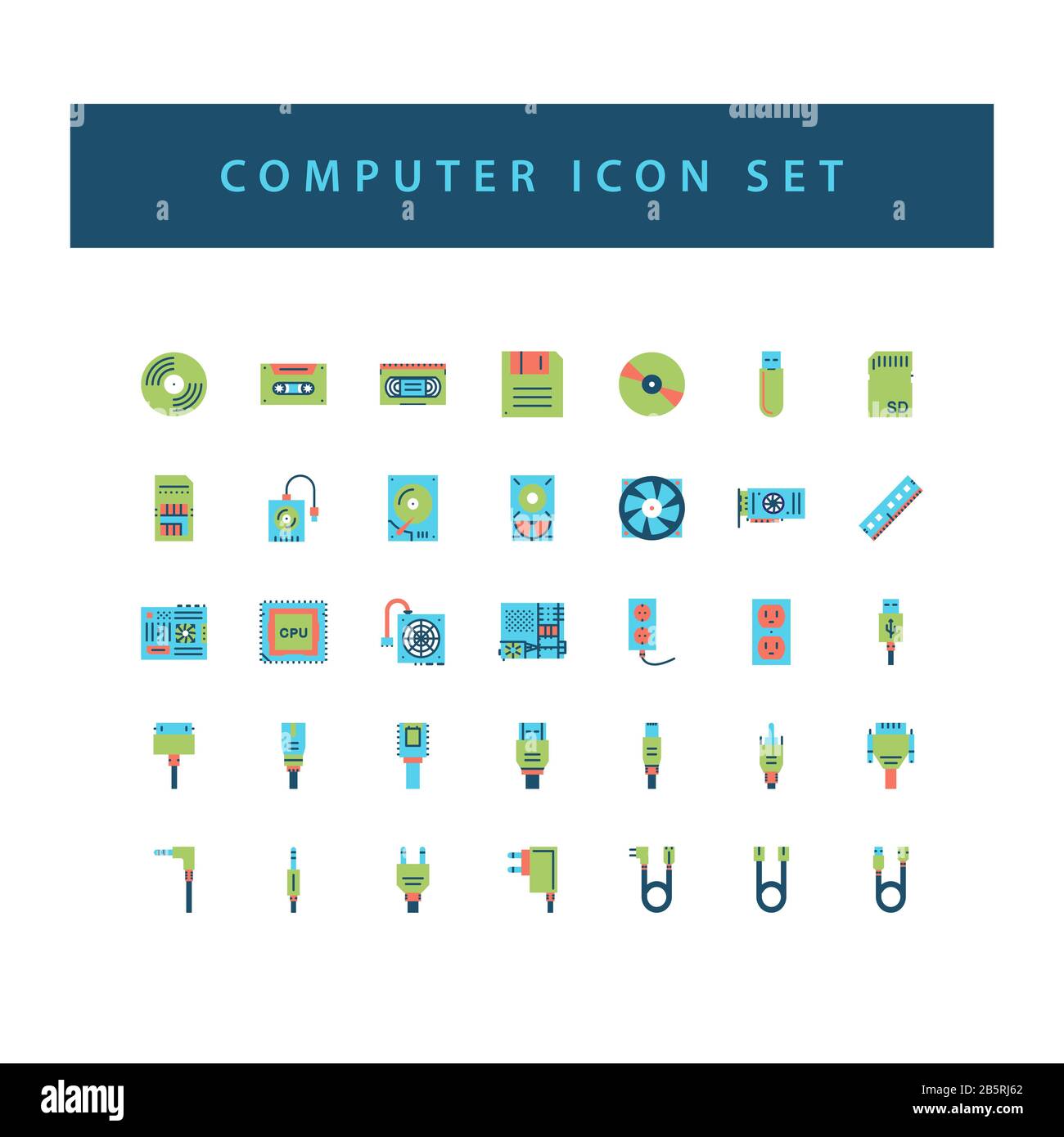 computer Hardware icon set with colorful modern Flat style design Stock ...