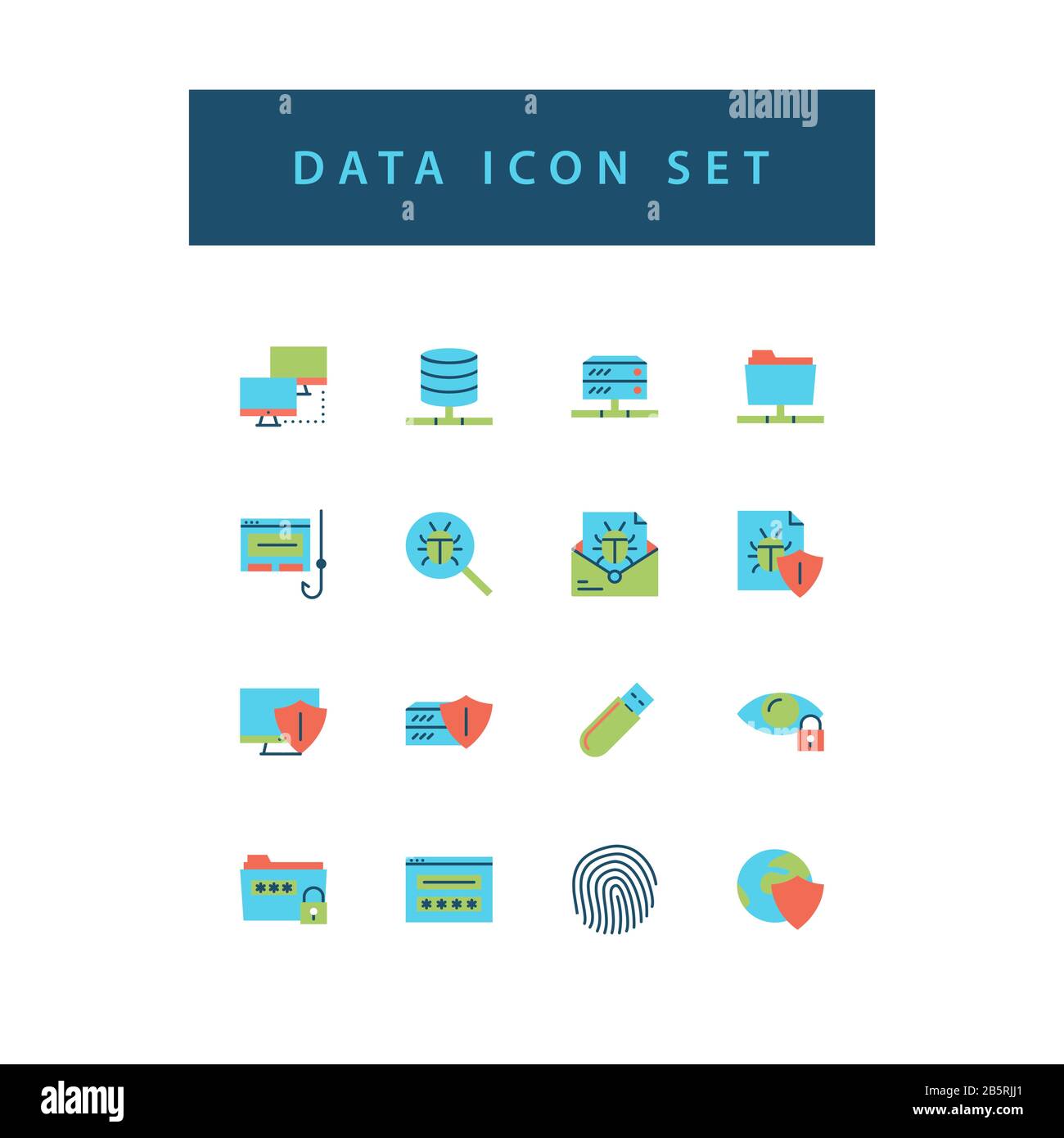 Data sharing icon set with colorful modern Flat style design Stock ...