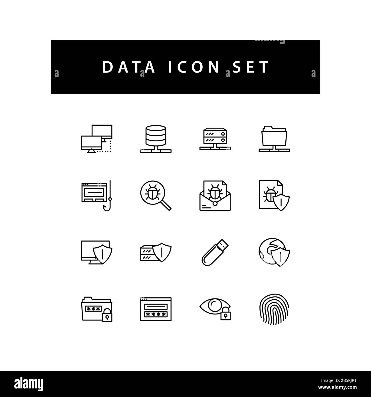 Data sharing icon set with black color outline style design Stock ...