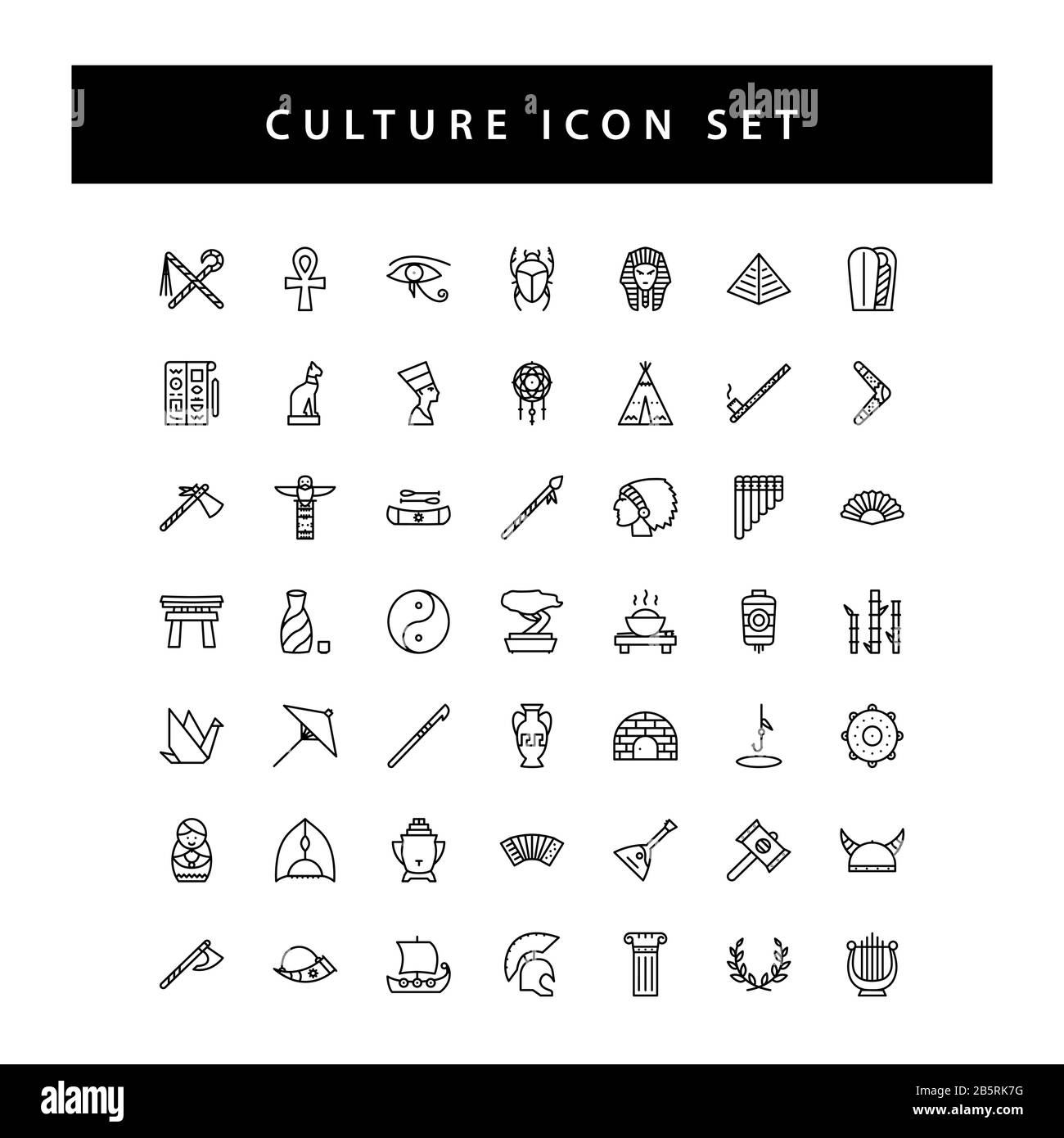 culture icon set with black color outline style design Stock Vector ...
