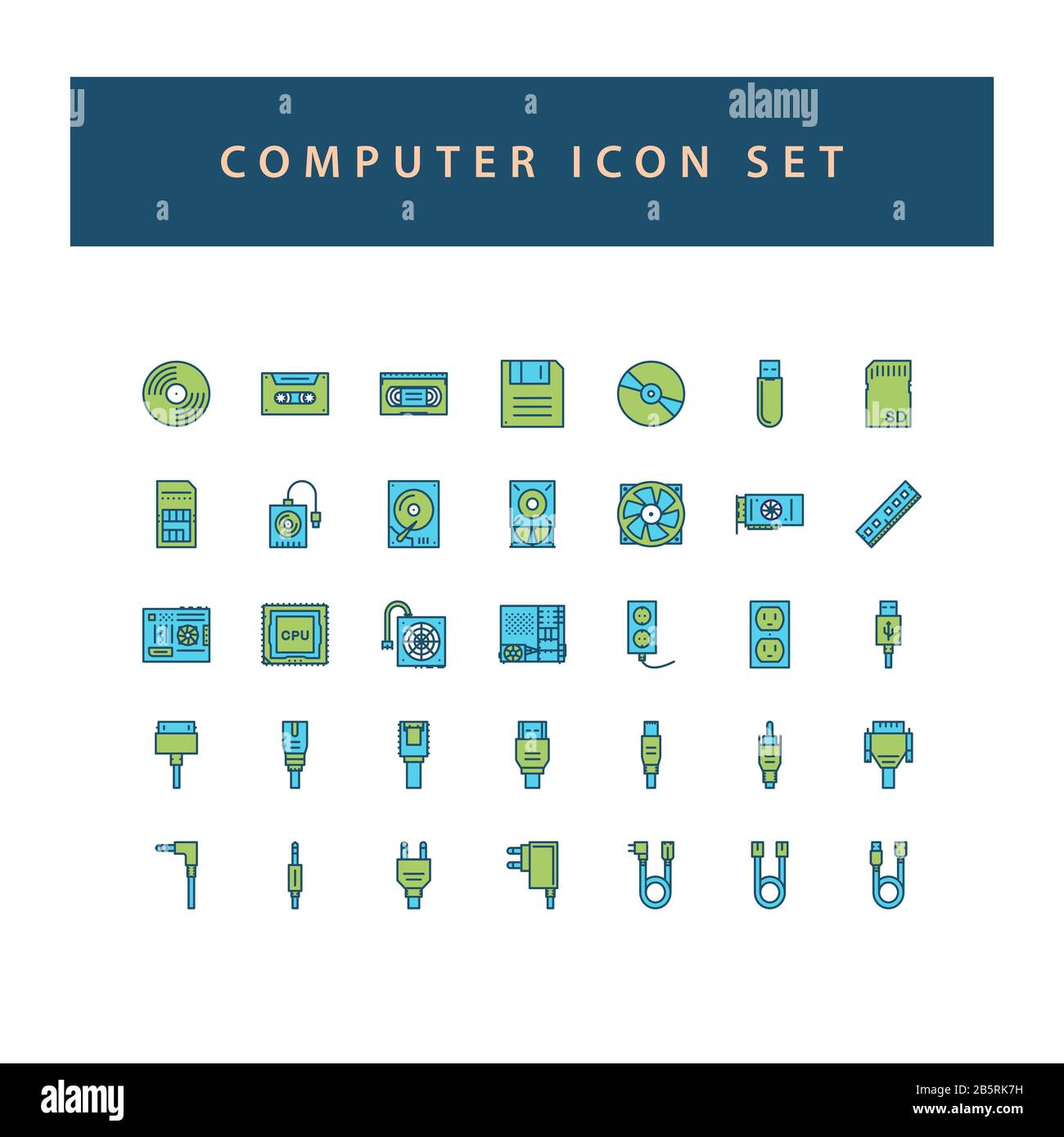 computer hardware icon set with filled outline style design Stock ...
