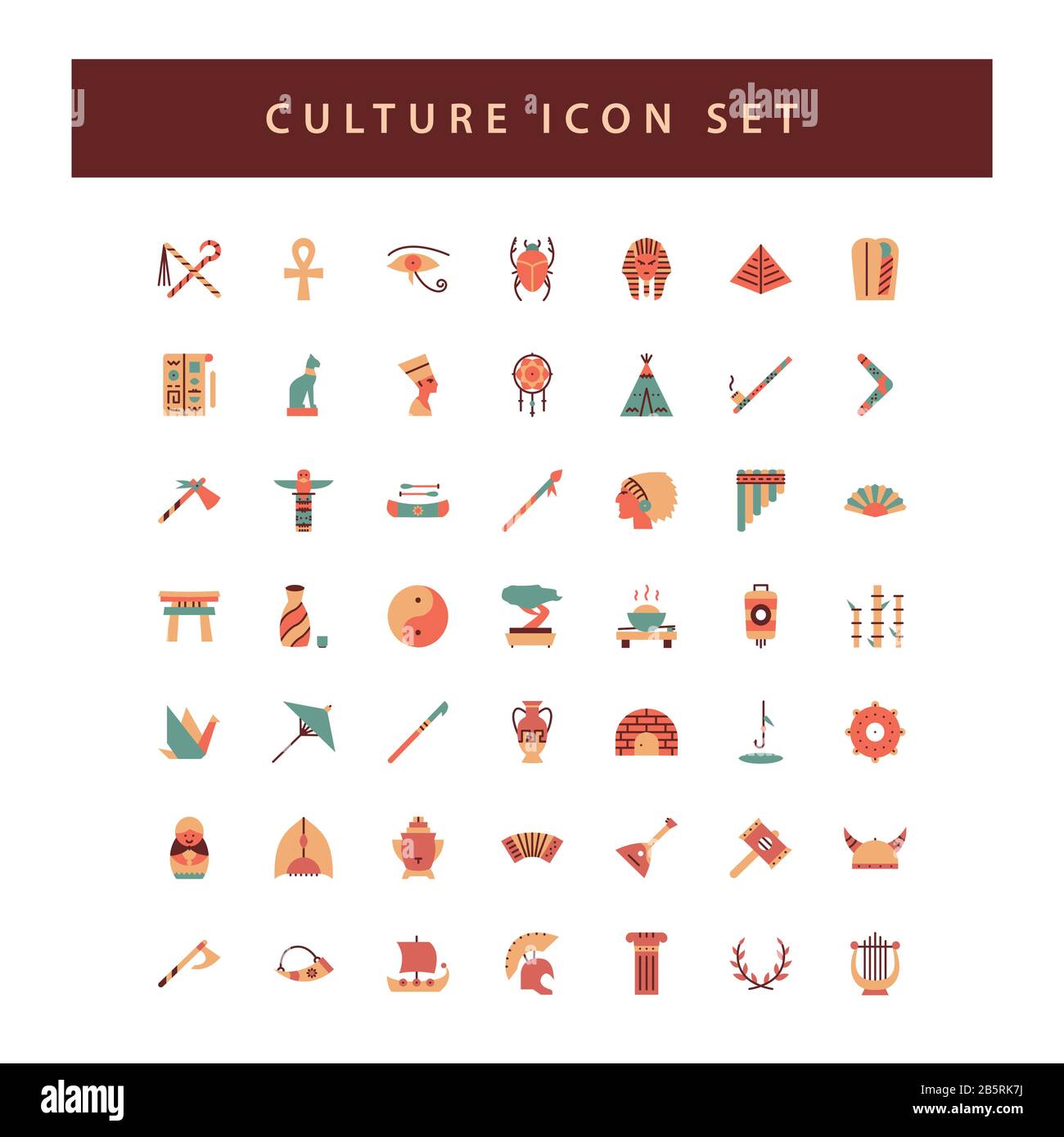 culture icon set with colorful modern Flat style design Stock Vector ...
