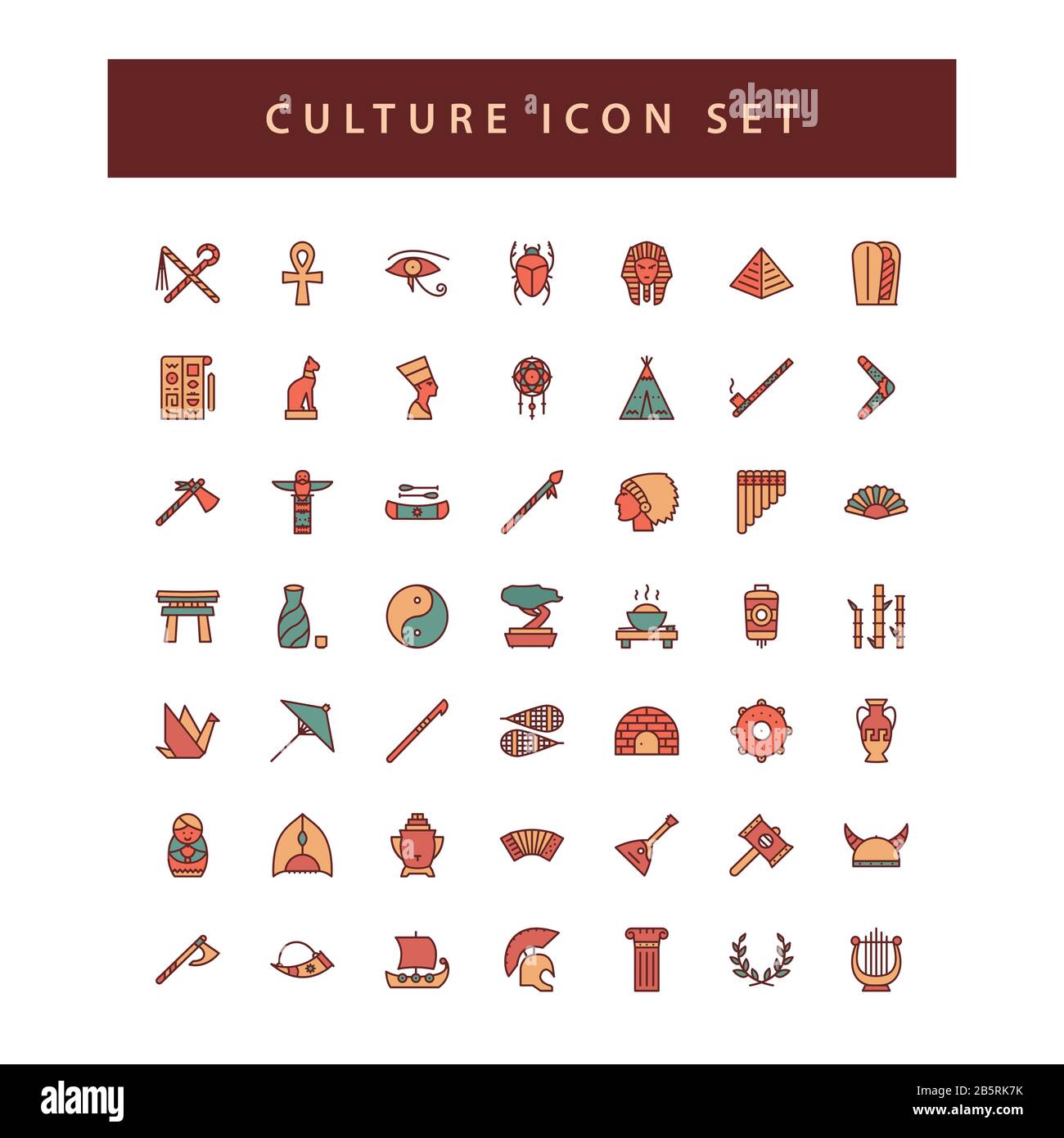 culture icon set with filled outline style design Stock Vector Image ...