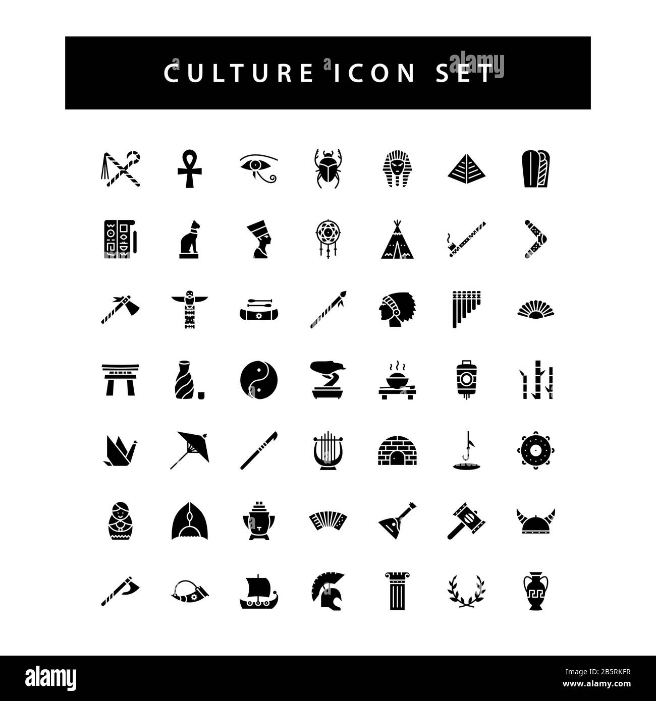 culture icon set with black color glyph style design Stock Vector Image ...