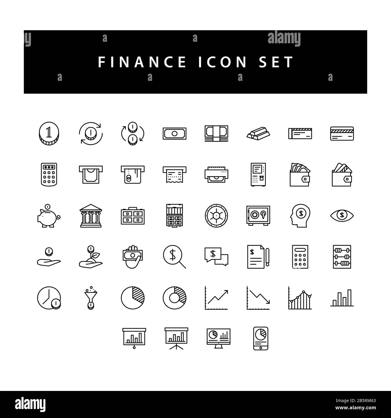 Business and finance icon set with black color outline style design ...