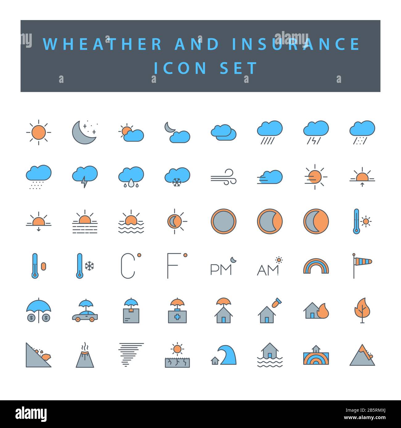 weather and insurance icon set with filled outline style design Stock ...