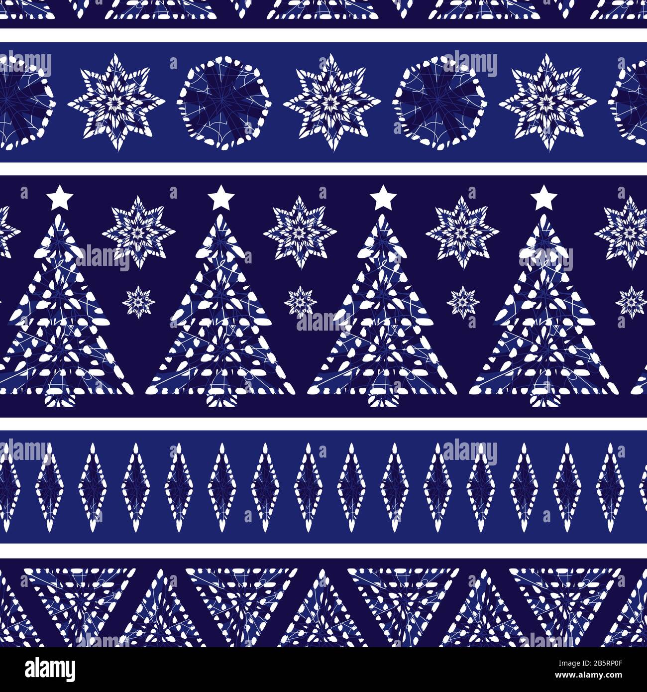 Vector blue monochrome snowy glittering Christmas trees repeat pattern ...
