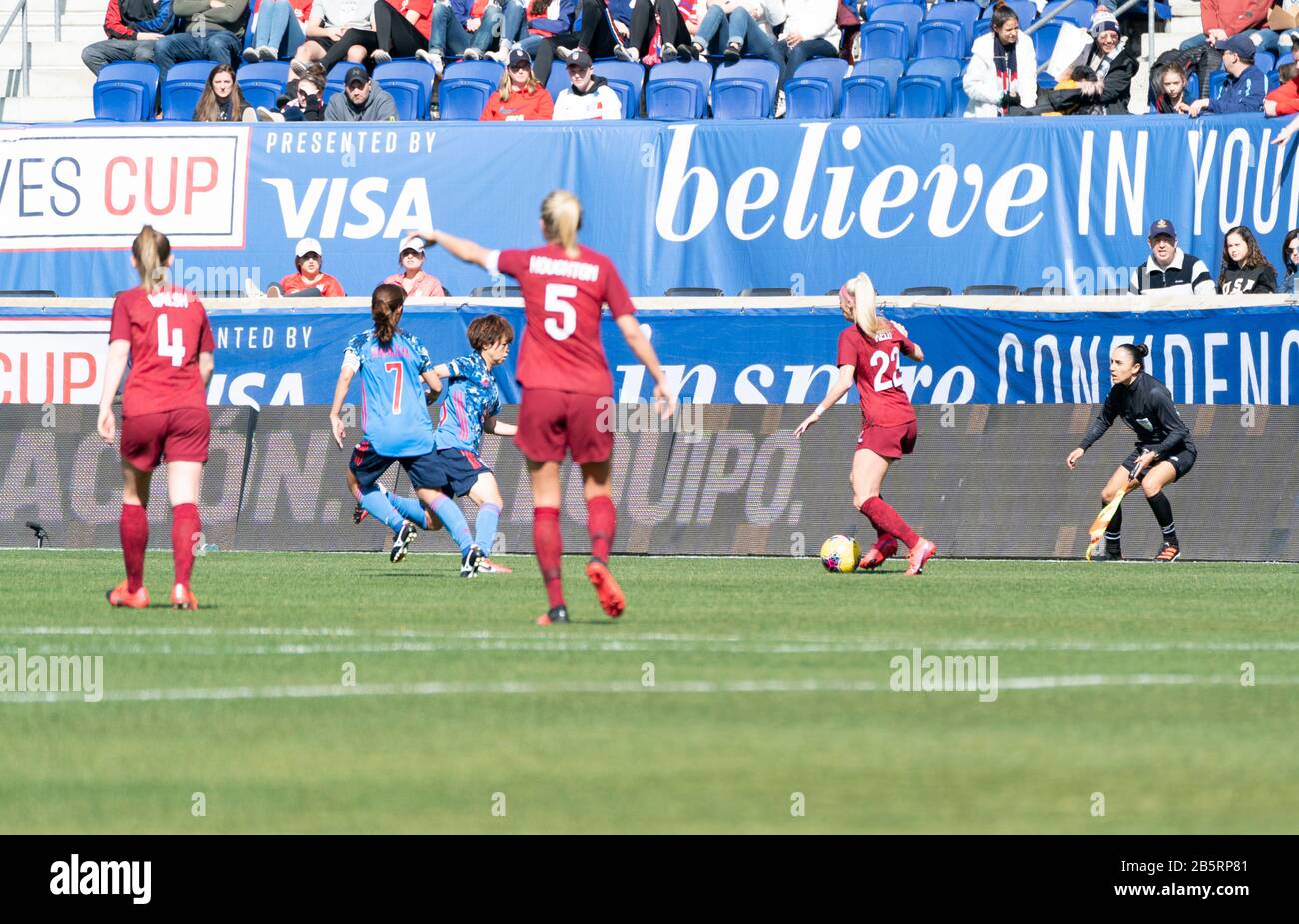 Harrison, NJ - March 8, 2020: Grace Fisk (23) of England controls ball ...