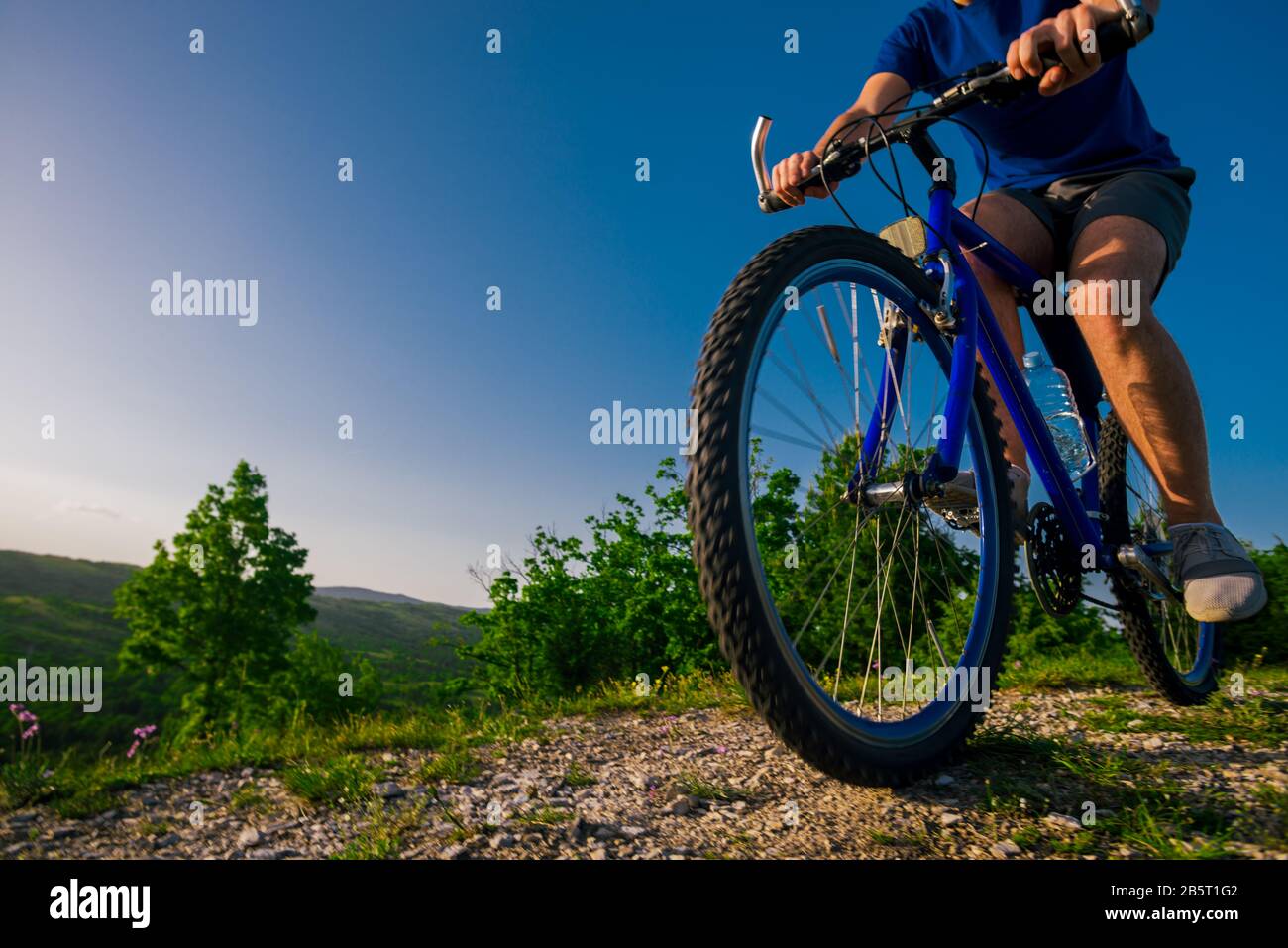 Close up photo from a mountain biker riding his bike ( bicycle) on ...
