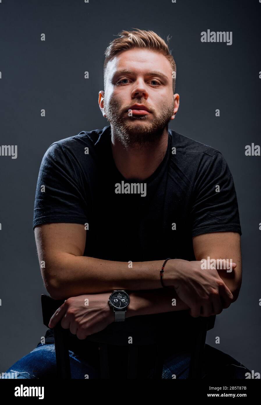Studio body shot of a fashion male model wearing stylish clothes Stock ...