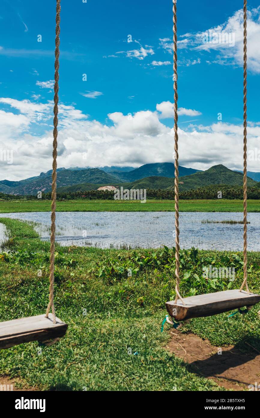 Rural landscape, view of rice fields, beautiful view of mountains ...