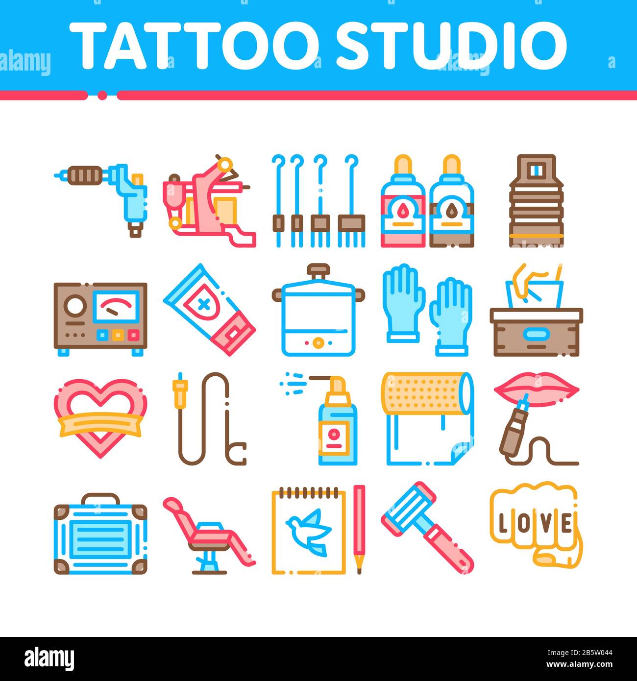 Tattoo Studio Tool Collection Icons Set Vector Stock Vector Image & Art ...