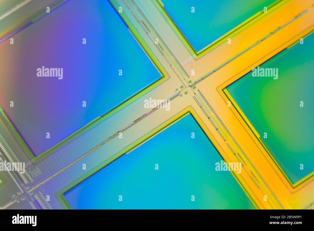 Close-up of chip on Silicon wafer .Macro of silicon wafers.Selective ...
