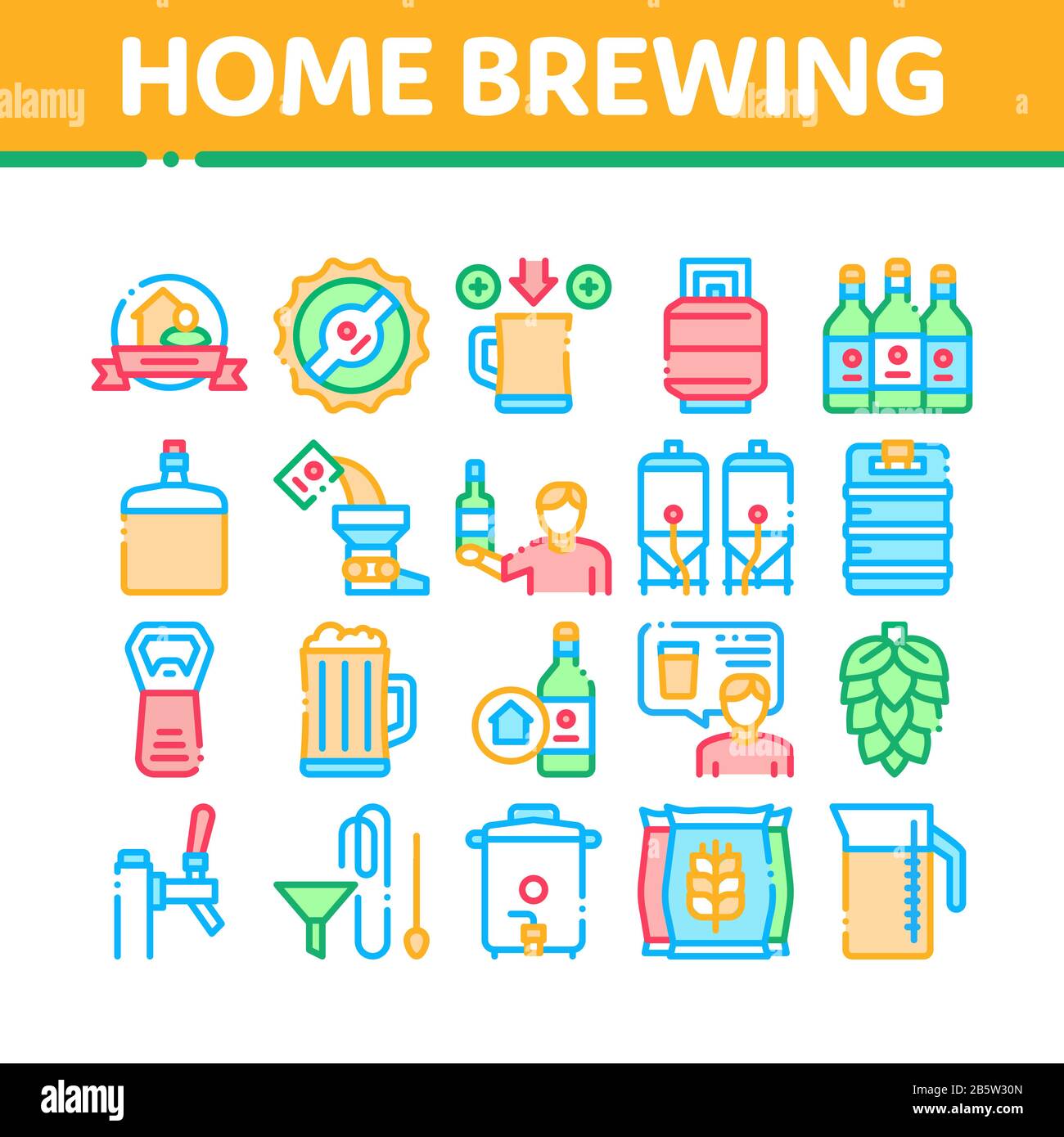 Home Brewing Beer Collection Icons Set Vector Stock Vector Image & Art ...