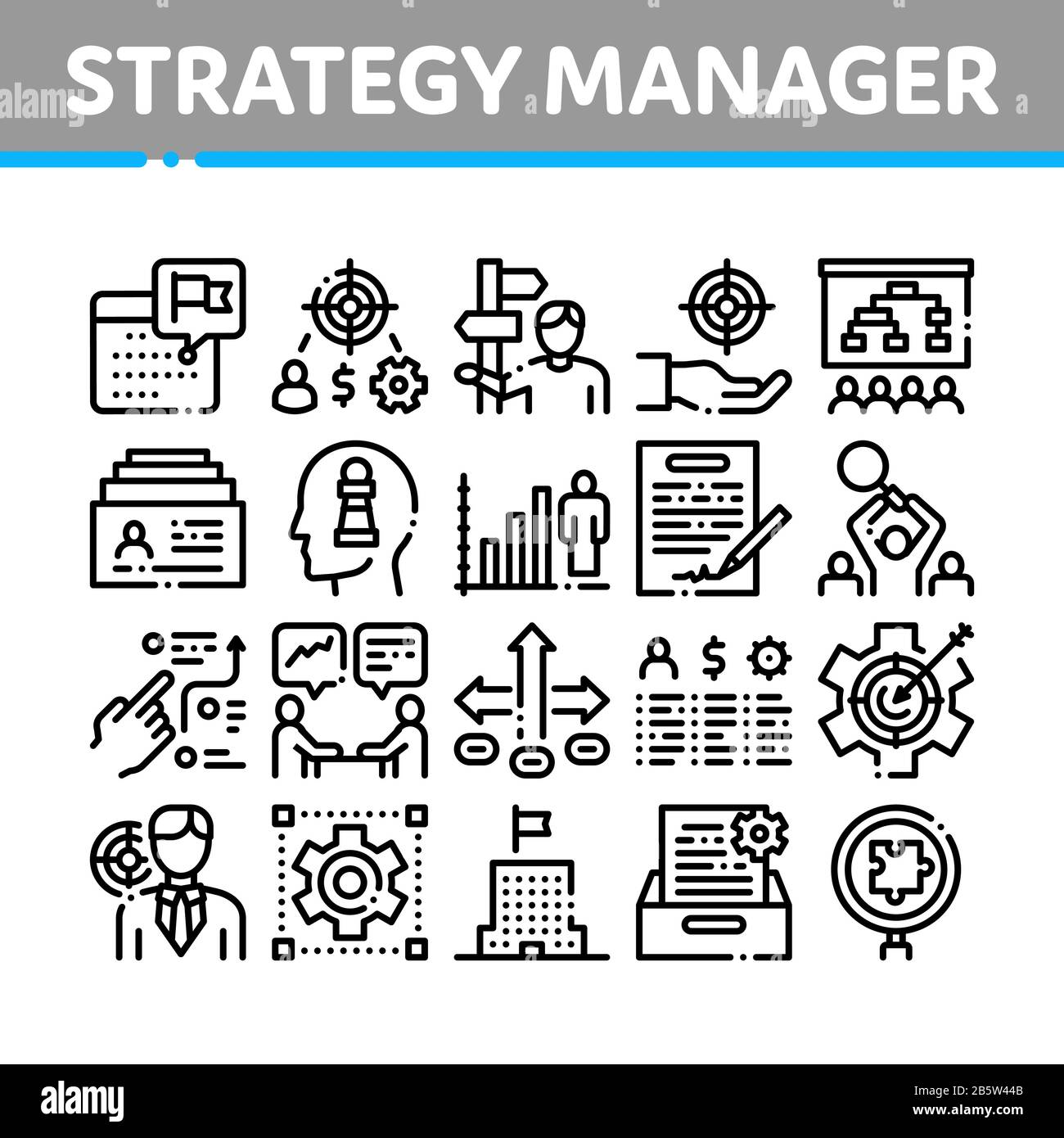 Strategy Manager Job Collection Icons Set Vector Stock Vector Image ...