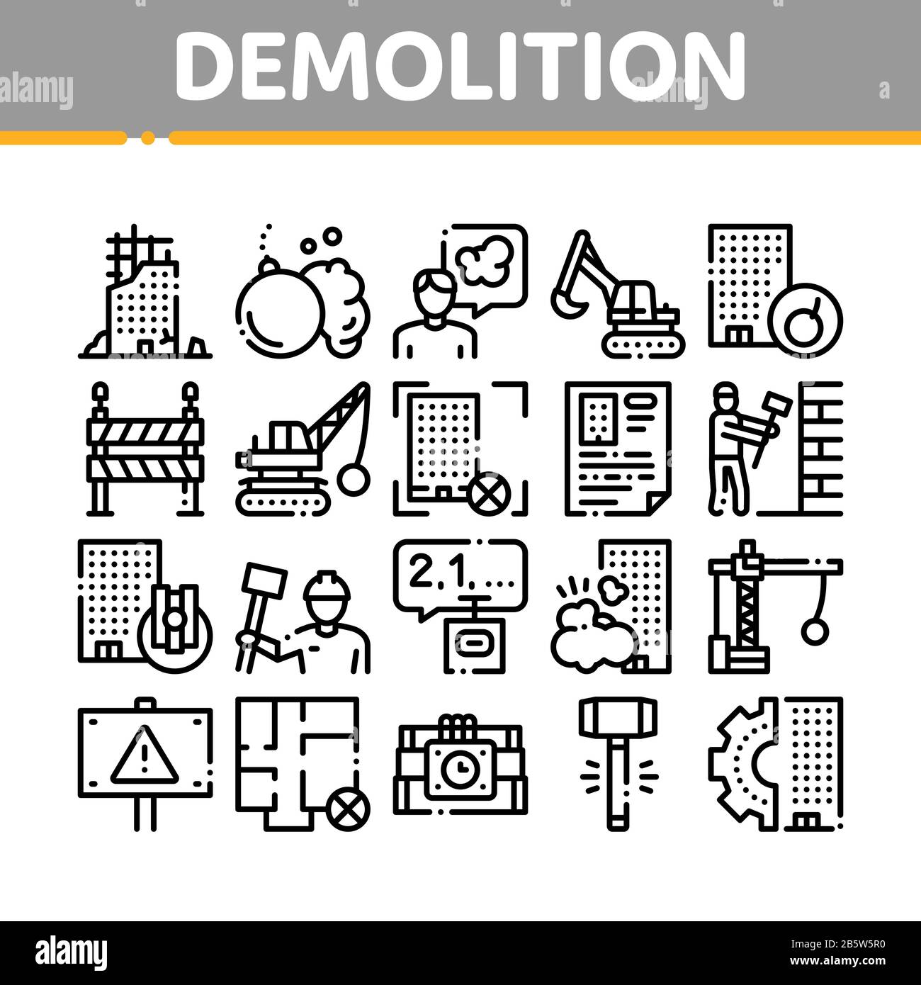 Demolition Building Collection Icons Set Vector Stock Vector Image ...