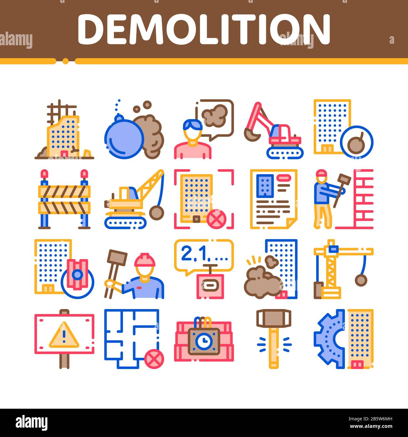 Demolition Building Collection Icons Set Vector Stock Vector Image ...