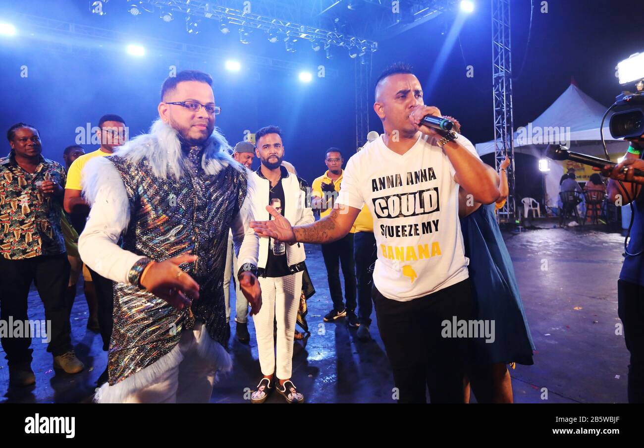 POINTE-A-PIERRE, TRINIDAD - FEB 08: Recording artist GI (right) wins ...