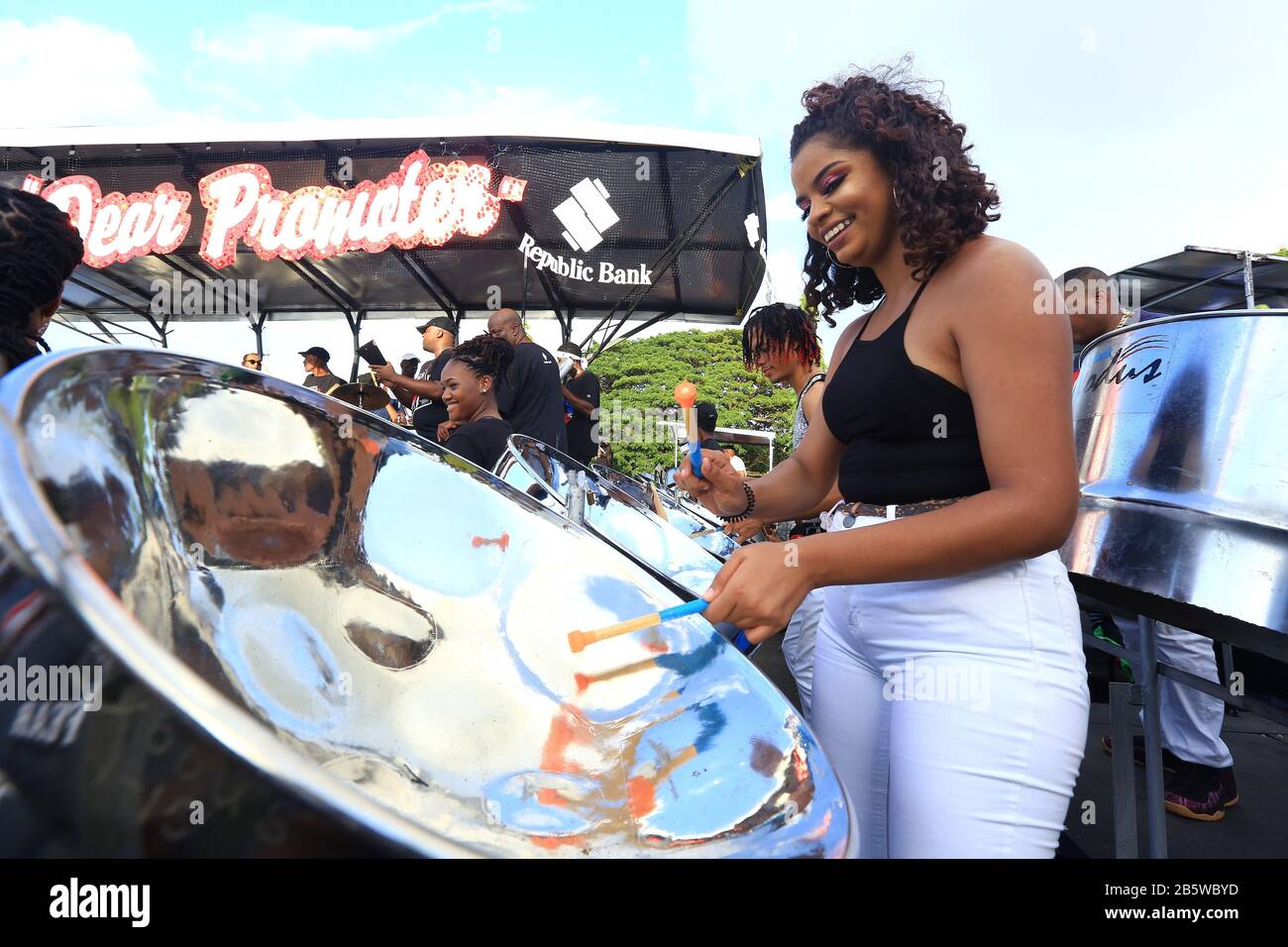 PORT OF SPAIN, TRINIDAD - FEB 9: Exodus Steel Pan Orchestra rehearses ...