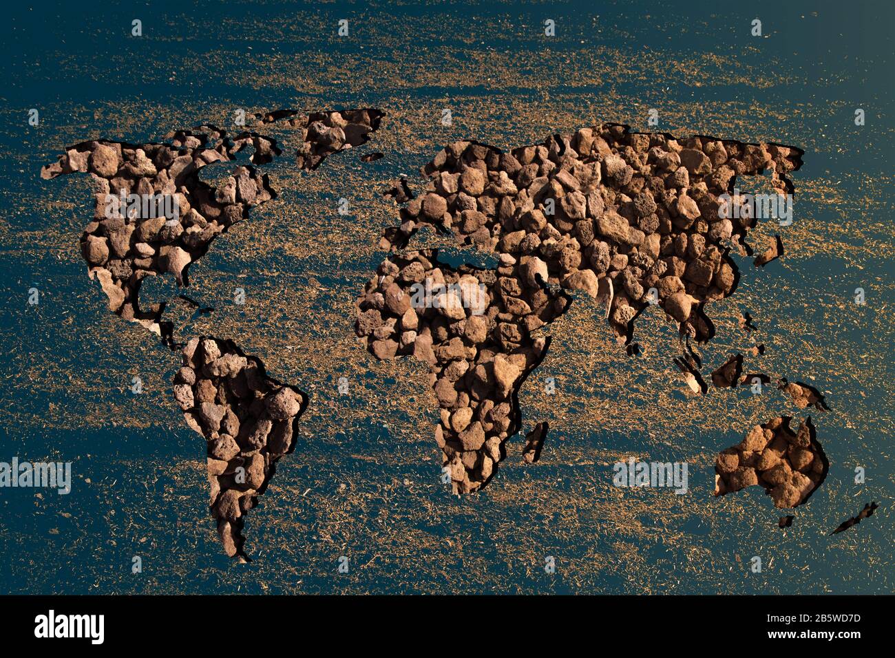 Roughly outlined world map with stone gravel pebble fillings Stock ...