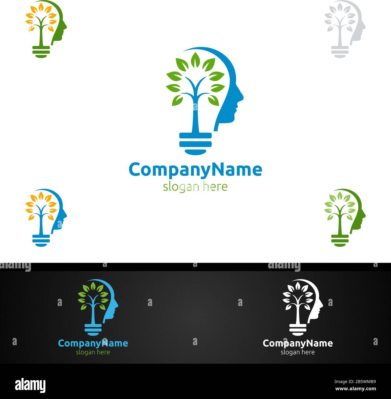 Creative Brain Tree Idea Logo With Face and Head for Thinking and Main ...