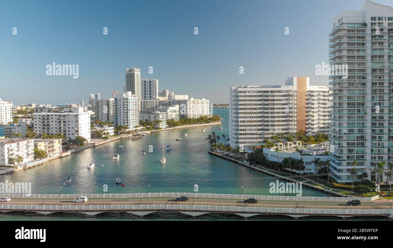 Aerial view of Miami Beach and Venetian Way at sunset Stock Photo - Alamy