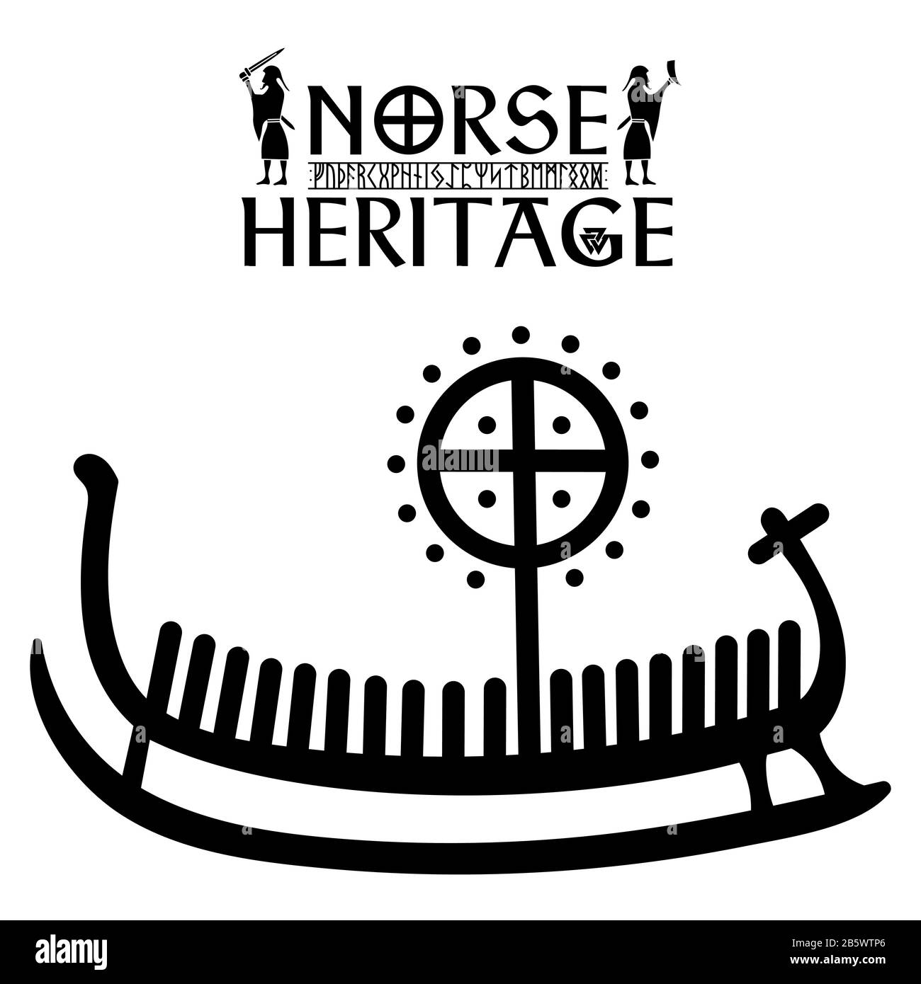 Ship Drakkar, illustration with ancient runic stone from Scandinavia ...