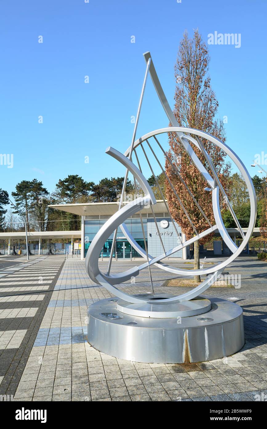 Sundew by John Atkin, a steel modern art sculpture at Corby railway ...