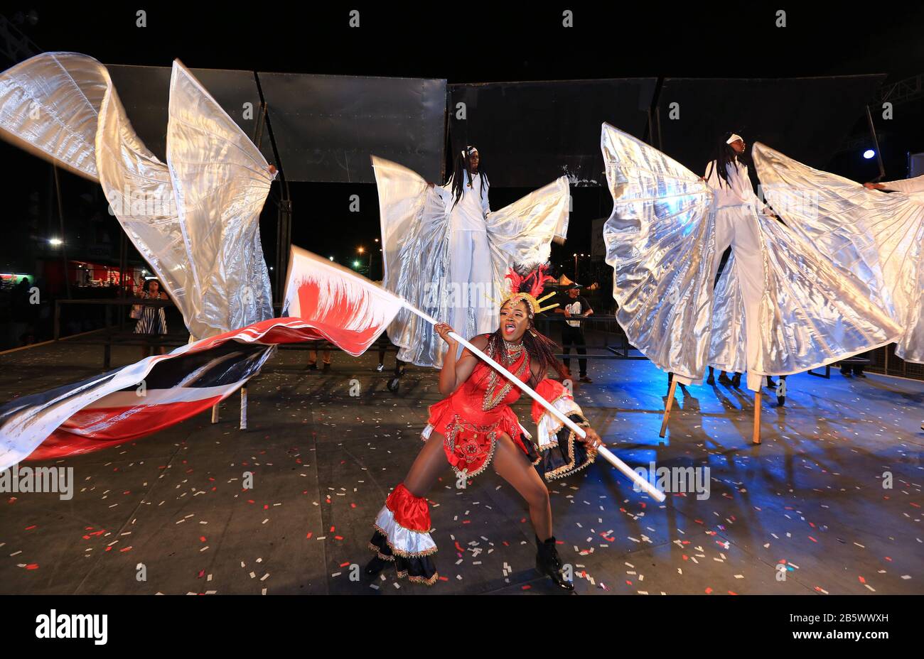 PORT OF SPAIN, TRINIDAD - FEB 22: Exodus Steel Orchestra performs ...