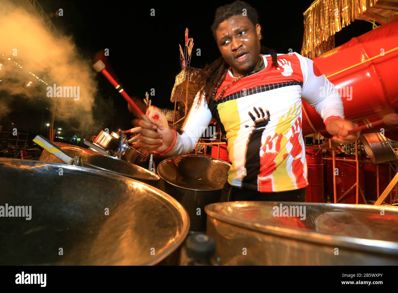 PORT OF SPAIN, TRINIDAD - FEB 22: Shell Invaders Steel Orchestra ...