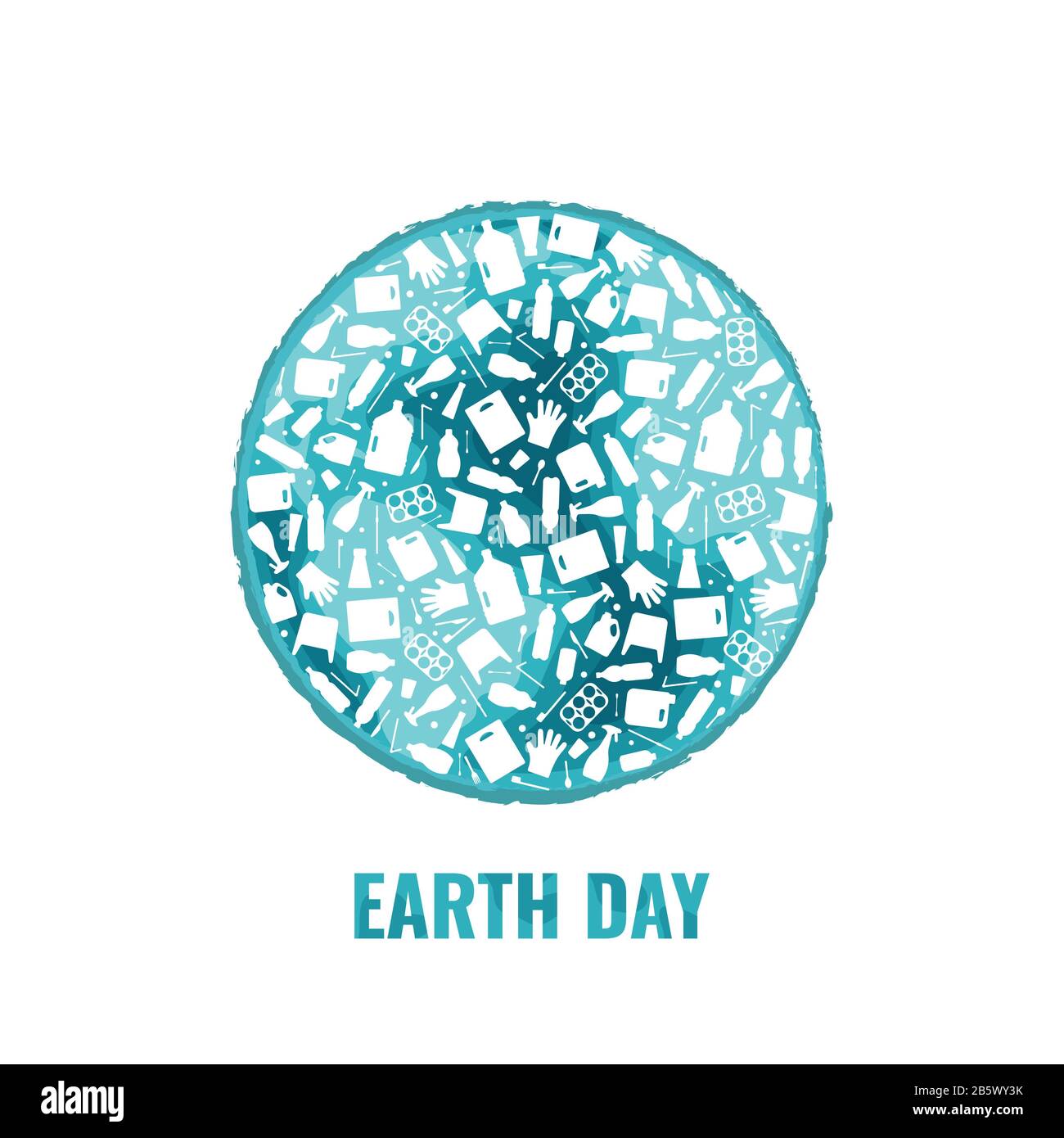 Earth day concept plastic trash planet pollution illustration. Round ...