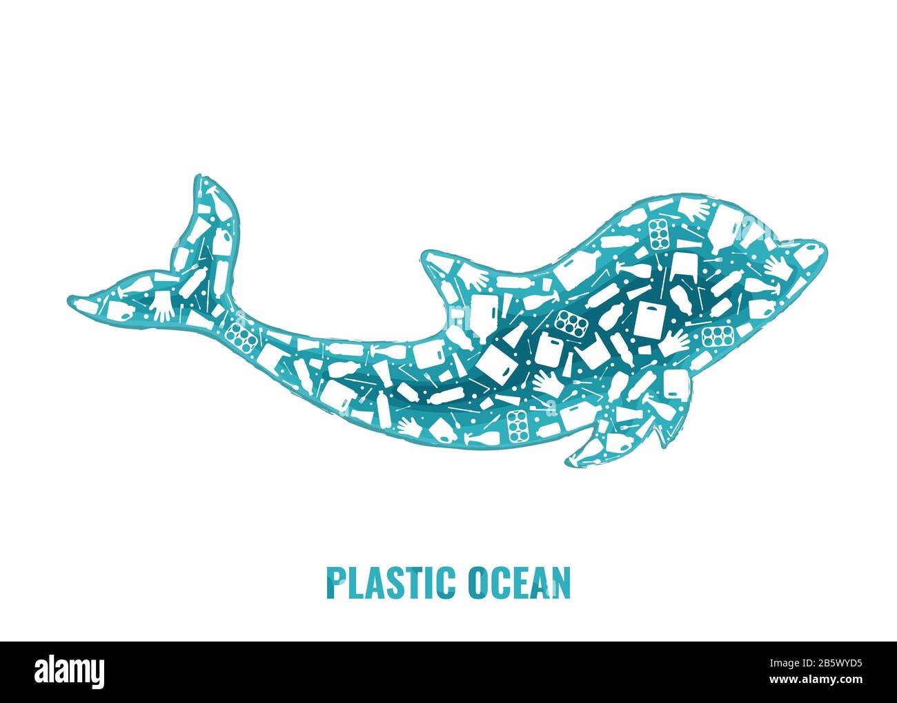 Plastic trash planet pollution concept illustration. Dolphin marine ...