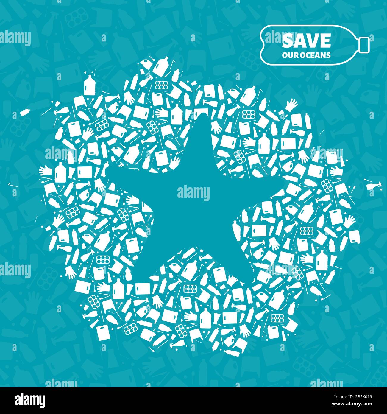 Plastic trash planet pollution concept illustration. Starfish ocean ...