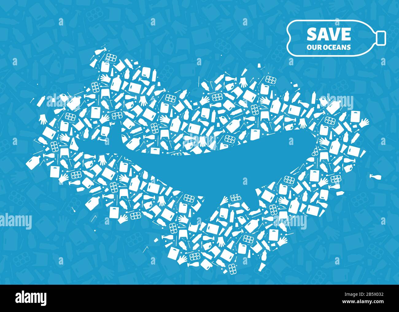 Plastic waste ocean environment problem concept illustration. Whale ...