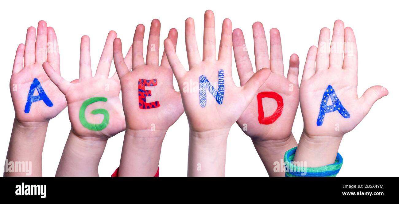 Children Hands Building Word Agenda, Isolated Background Stock Photo ...