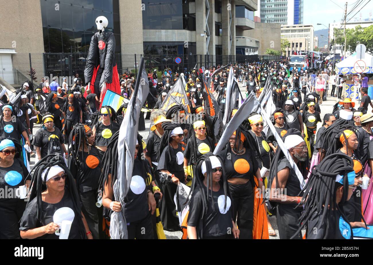 PORT OF SPAIN, TRINIDAD - FEB 25: Masqueraders in the band Mas Pieta ...