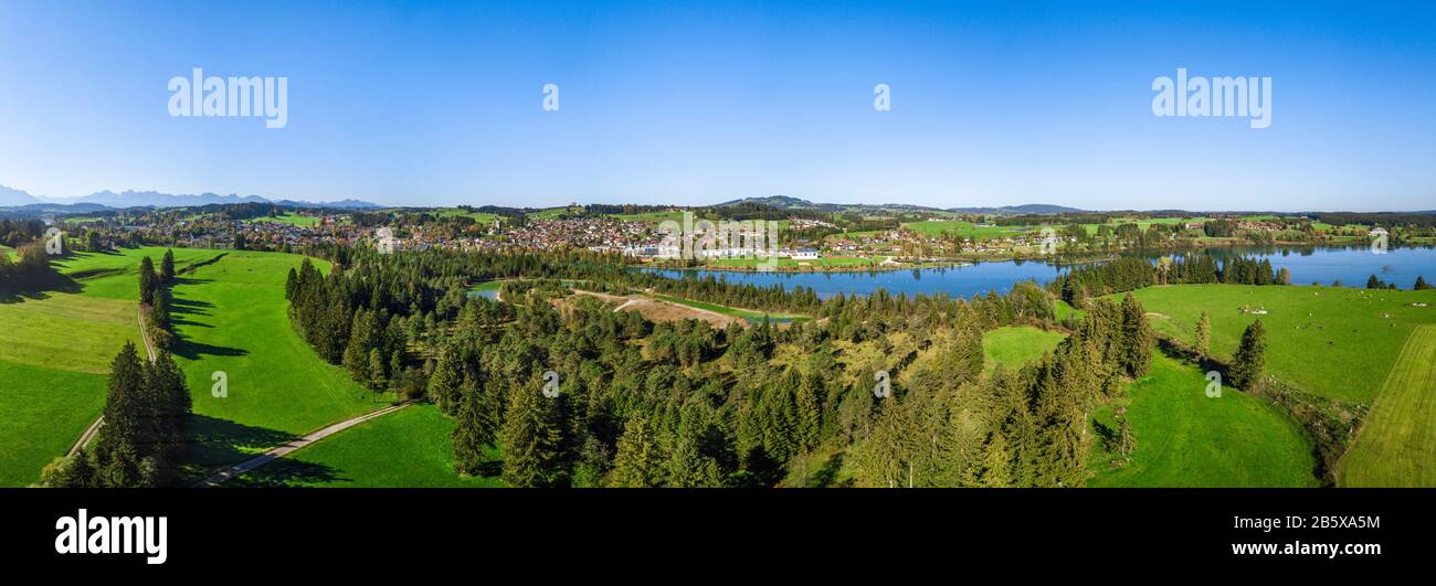 Aerial view to Lechbruck and the Lech lake Stock Photo - Alamy