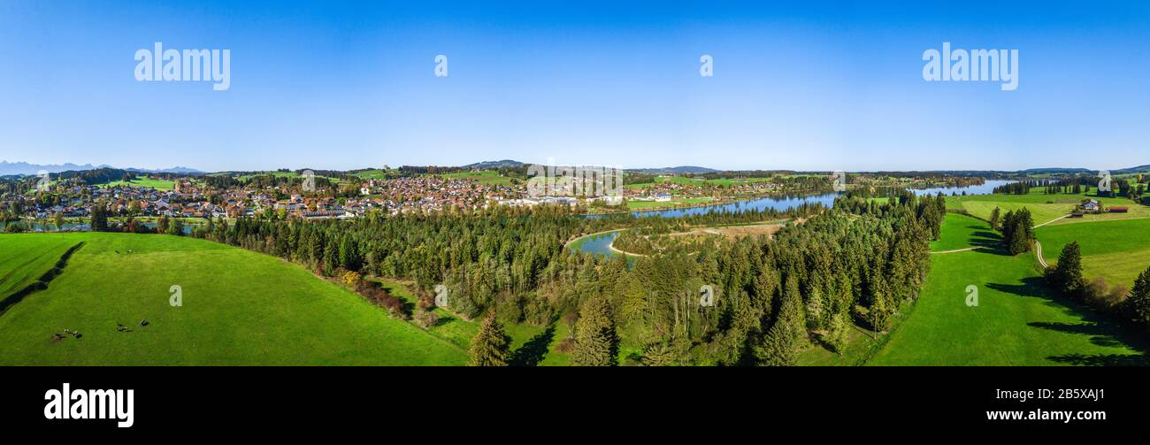 Aerial view to Lechbruck and the Lech lake Stock Photo - Alamy
