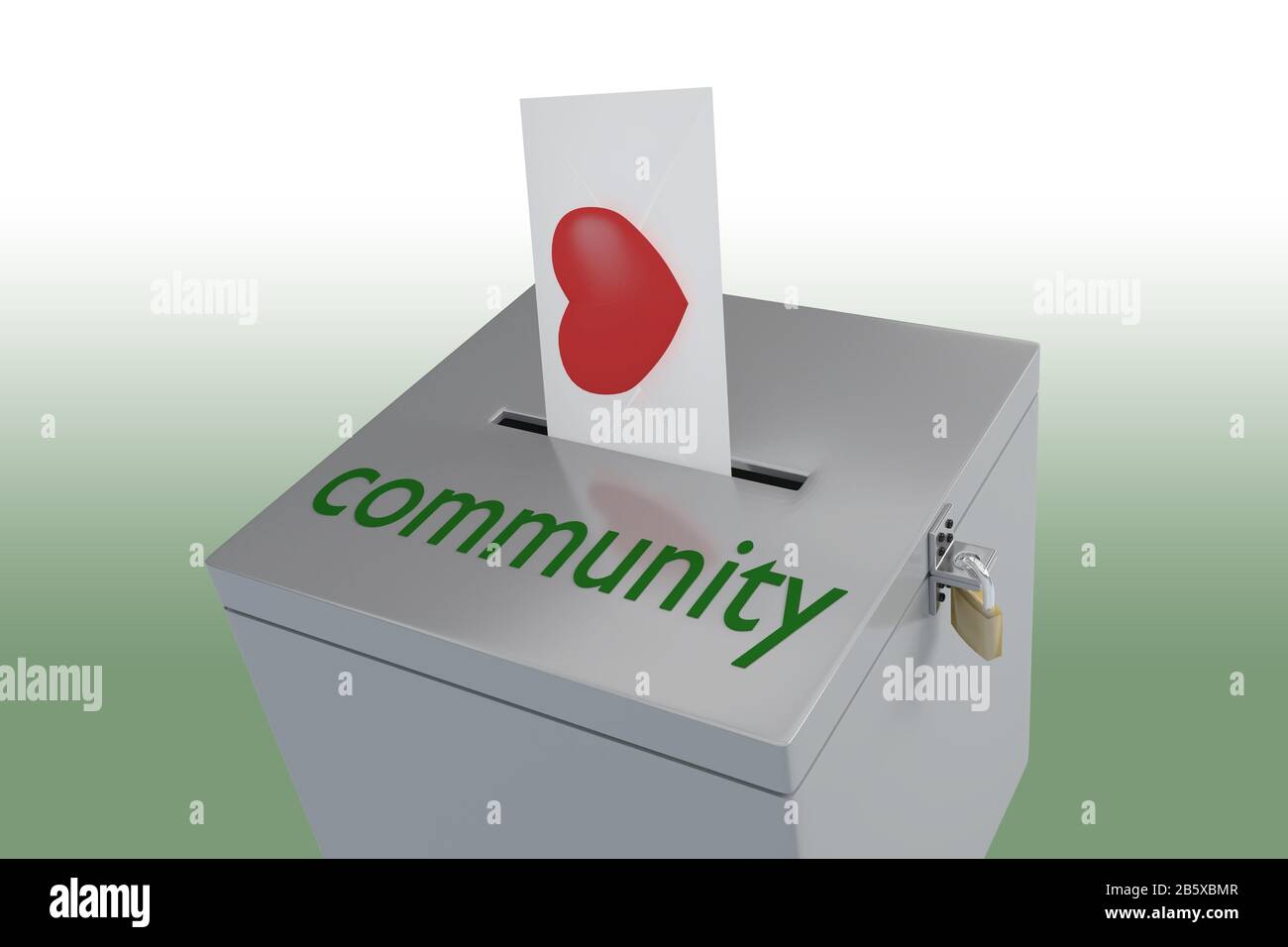 3D illustration of community script on a ballot box, and a voting ...