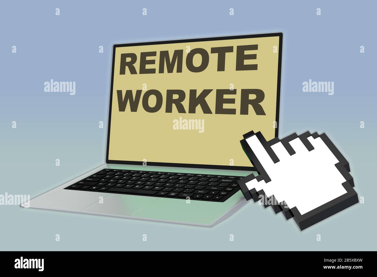 3D illustration of REMOTE WORKER script with pointing hand icon ...