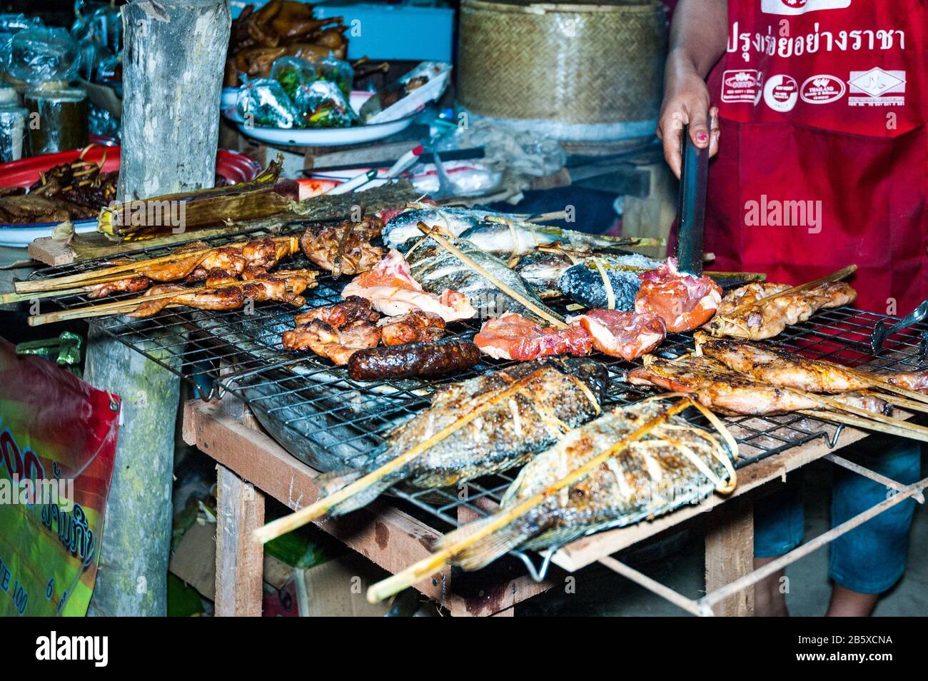 A barbecue stall at the Elephant Festival in Viengkeo Village near ...